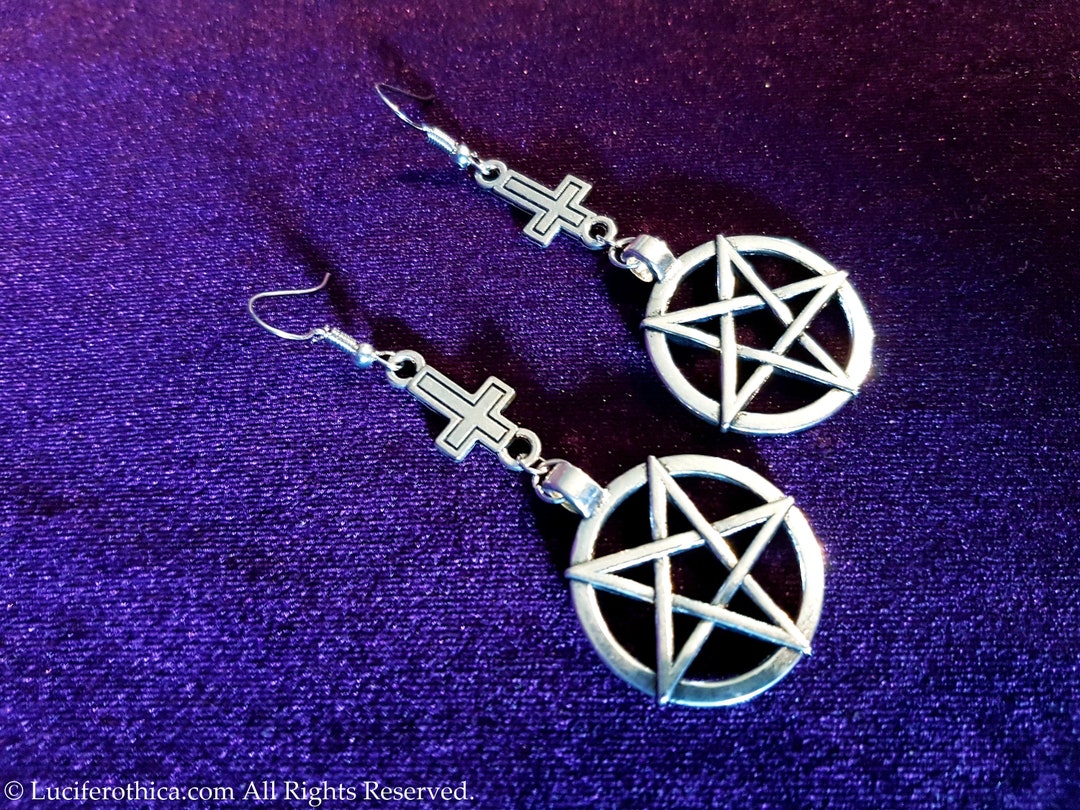 Satanic Earrings - Inverted Cross and Pentagram Occult Gothic Goth ...