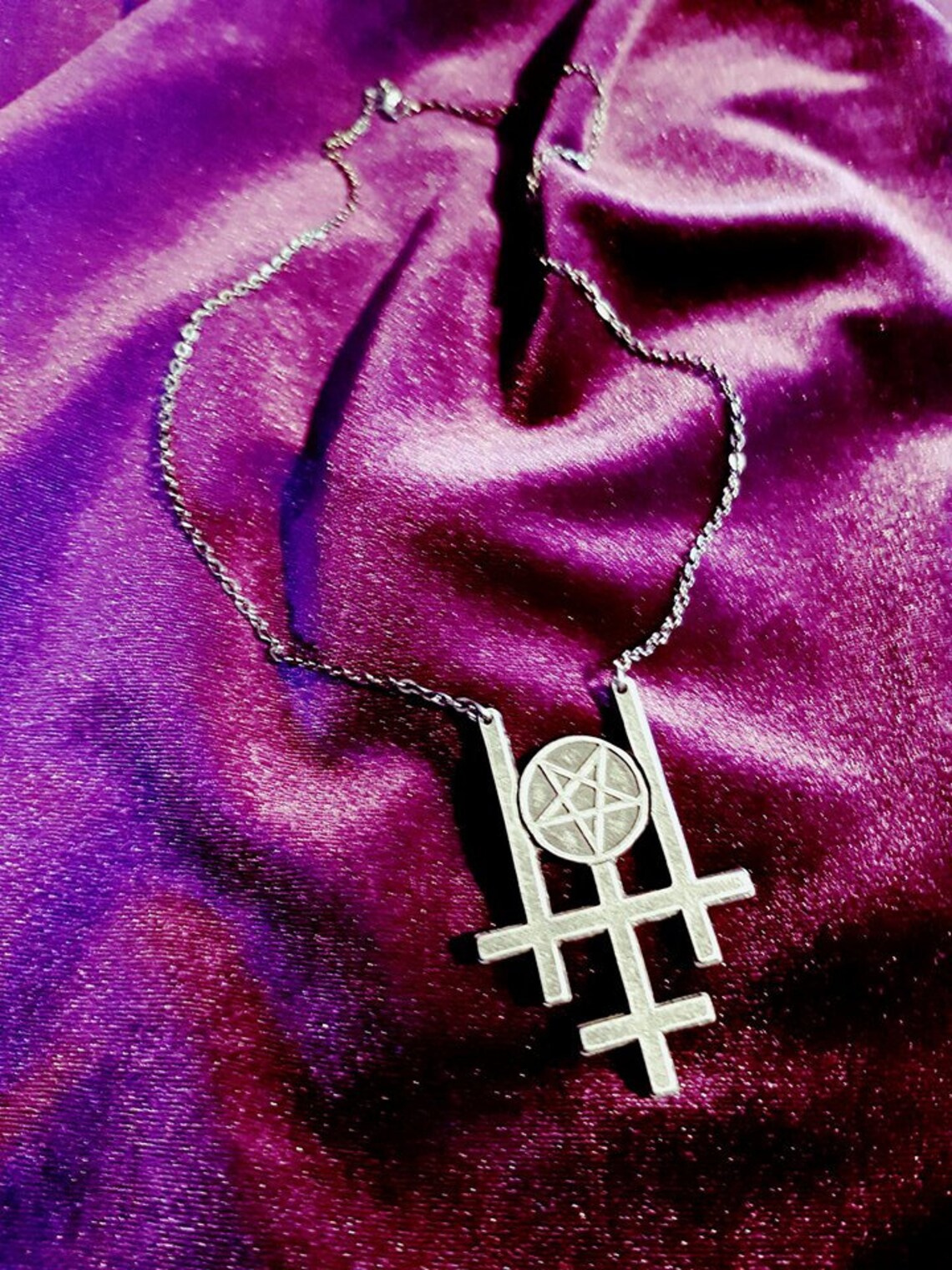 Triple Inverted Cross Necklace Occult Pentagram Satanic - Etsy