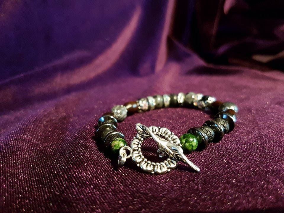 Gemstone-rhinestone bracelet - moonstone zebrastone hematite wicca ...