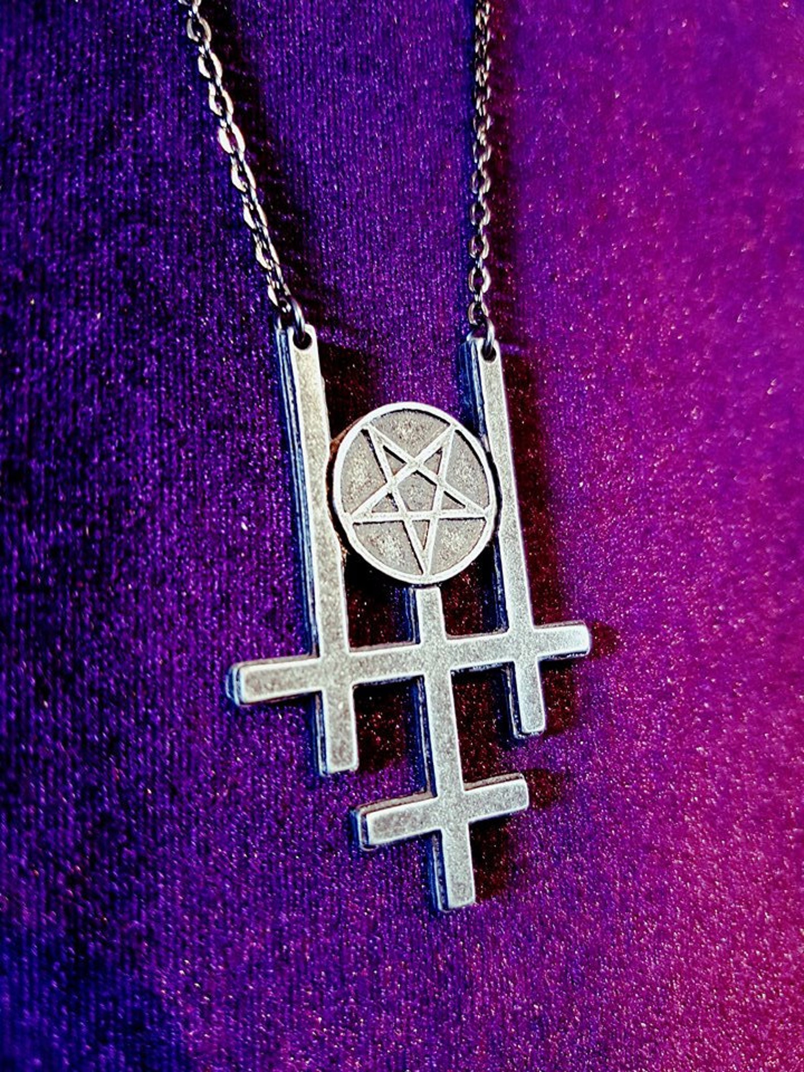 Triple Inverted Cross Necklace Occult Pentagram Satanic - Etsy