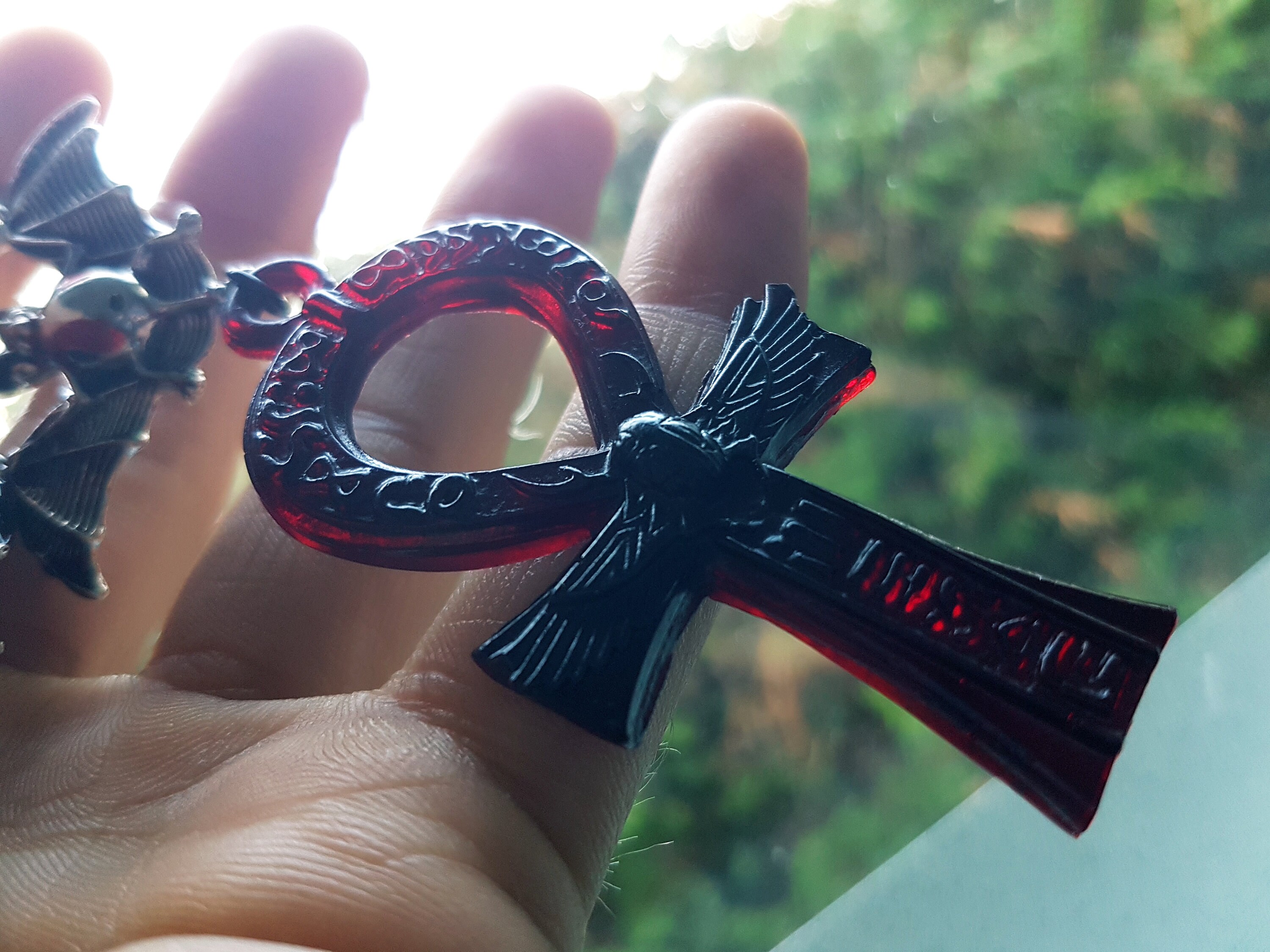 Blood Ankh Bat Necklace - Gothic vampire flying bat egyptian blood ...