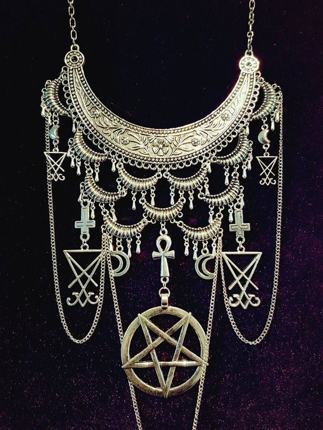 Luciferian Boho Pentagram Neckpiece - Lucifer Sigil of Lucifer Baphomet ...