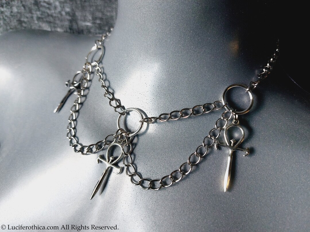 Triple Vampire Ankh Chain Choker - Goth Gothic Vampiric Order Wisdom ...