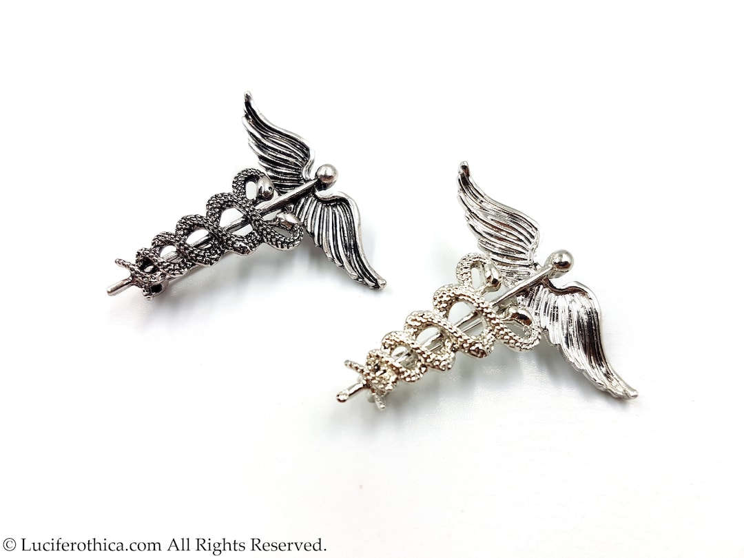 Caduceus Safety Pins (2 Styles) - Caduceus Pin Winged Serpent Medical ...