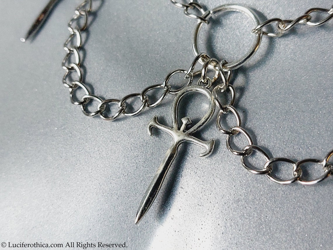 Triple Vampire Ankh Chain Choker Goth Gothic Vampiric Order - Etsy