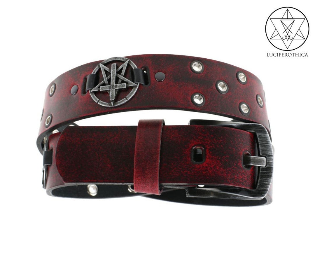 Satanic Inverted Pentagram & Cross Leather Belt - Occult Goth Gothic ...