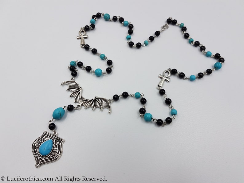 Gothic Vampire Rosary With Turquoise Crystals - Occult Vamp Goth Ankh ...