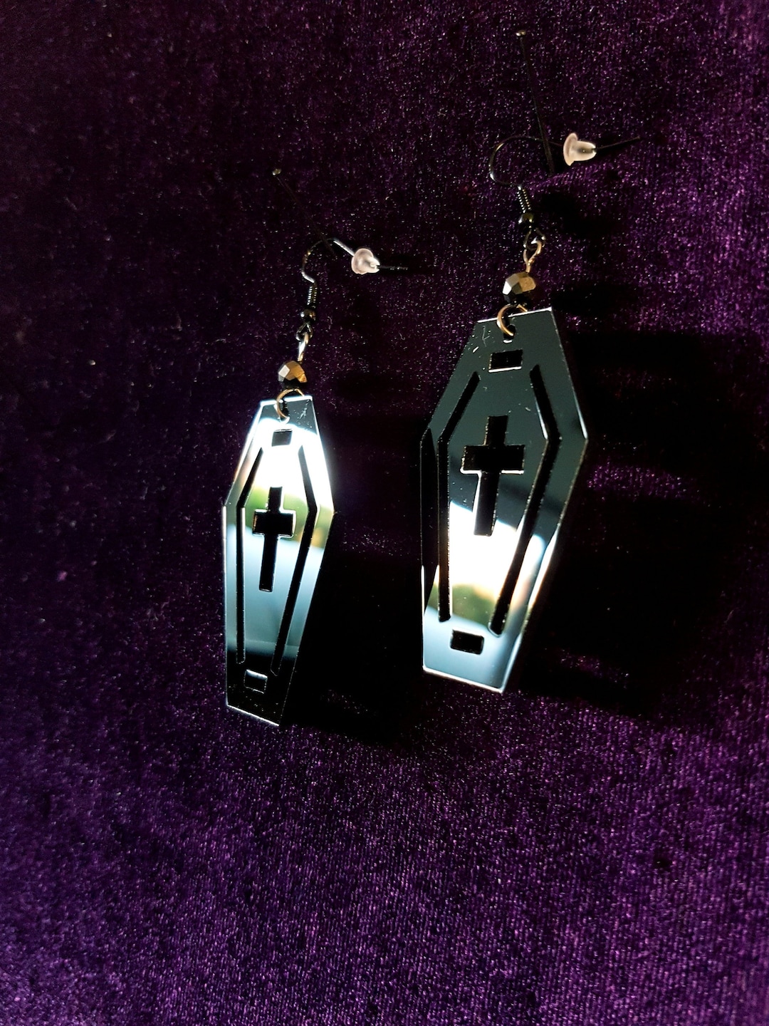 Black Coffin Earrings - Gothic Mirror Like Shiny Vampire Coffin ...