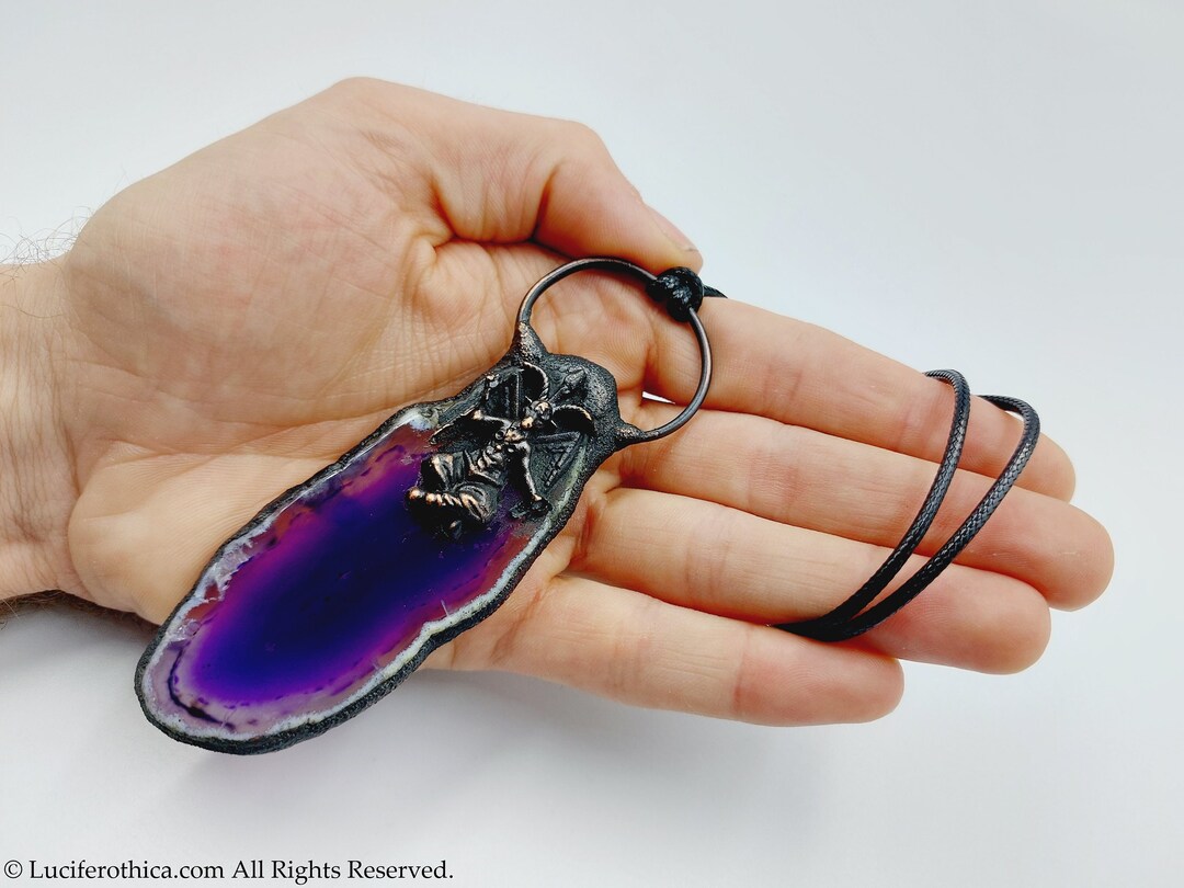 Electroformed Baphomet Necklace With Purple Slice Agate (copper ...