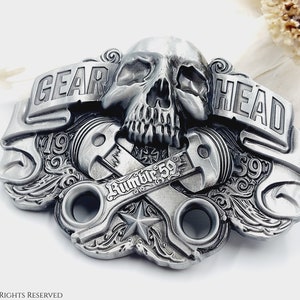 Skull Belt Buckle GEARHEAD Rumble59 Gunmetal Gothic Mechanic Engineer ...