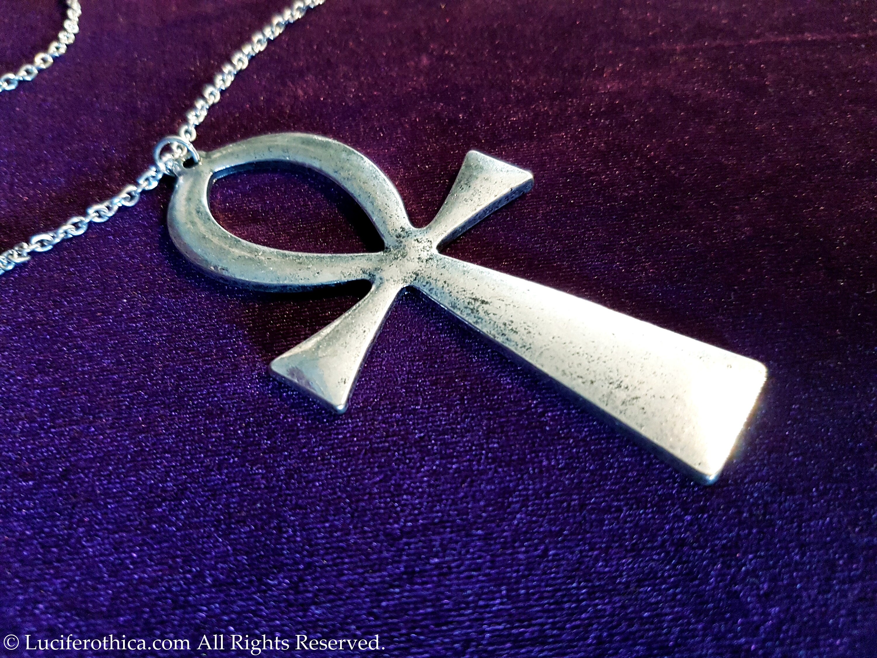 Big Antique Silver Colour Ankh Necklace
