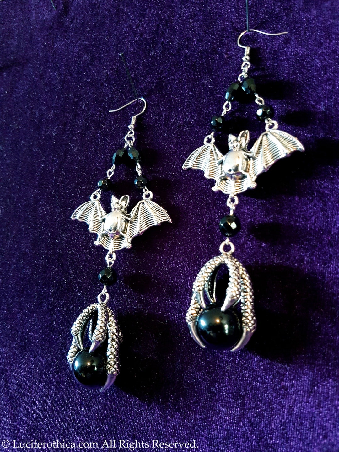 Vampire Bat Onyx Claw Earrings - Gothic Goth Bat Jewelry Dragon Claw ...