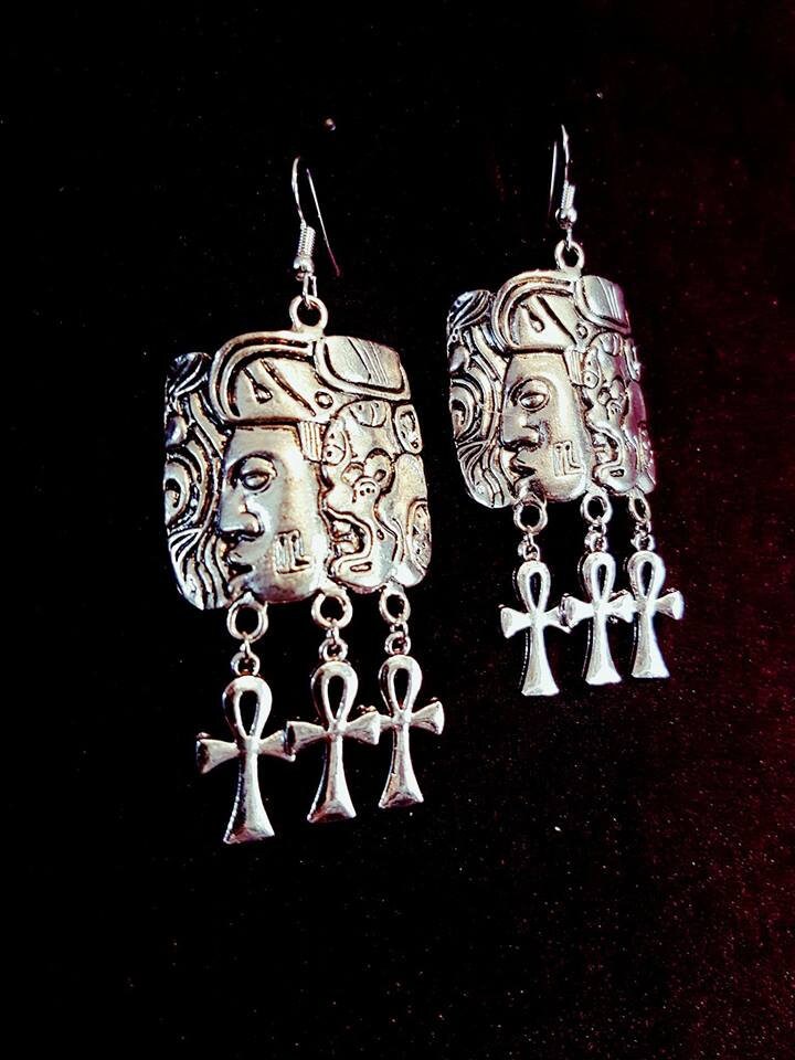 Mayan Triple Ankh Earrings