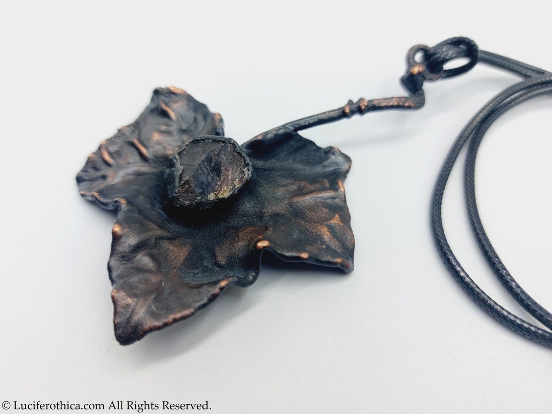 Ivy Leaf Necklace With Axinite Crystal (electroformed Copper ...