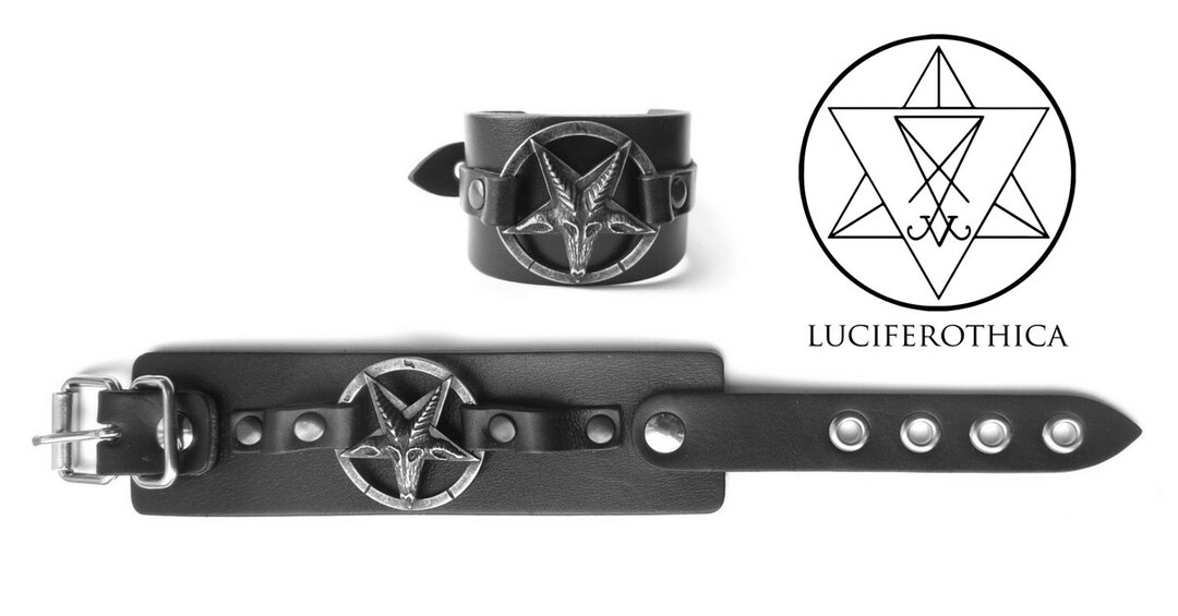 Black Leather Baphomet Bracelet Occult Baphomet Pentagram Goth Gothic ...