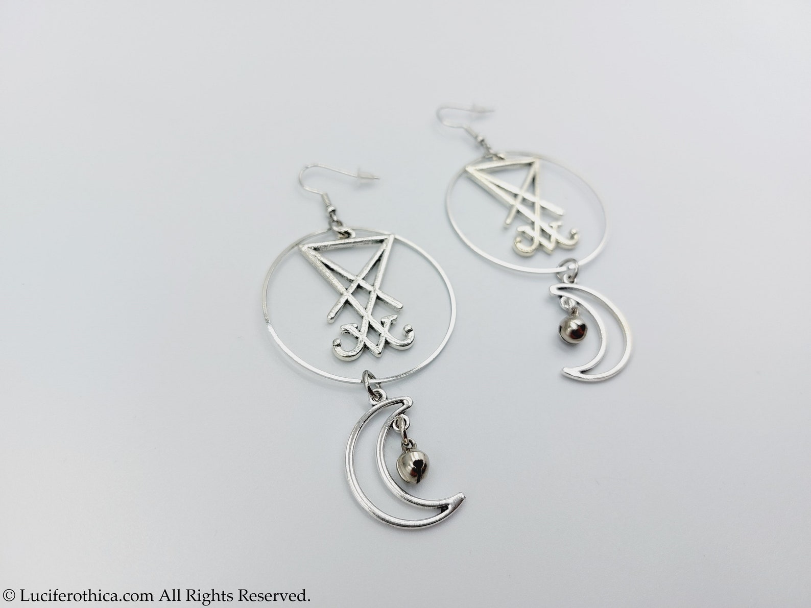 Sigil of Lucifer Crescent Moon Bell Earrings Moon Sigil | Etsy