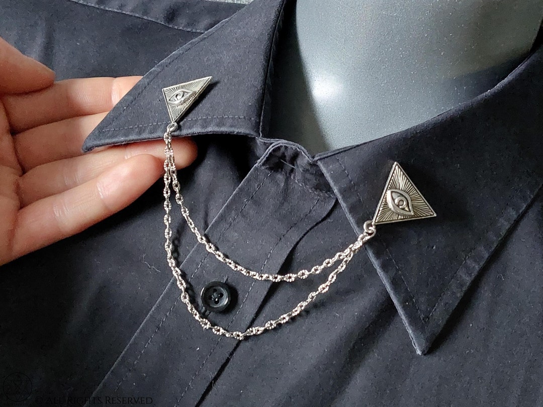 All Seeing Eye Collar Pin - Eye of Providence Double Chain Pin Triangle ...