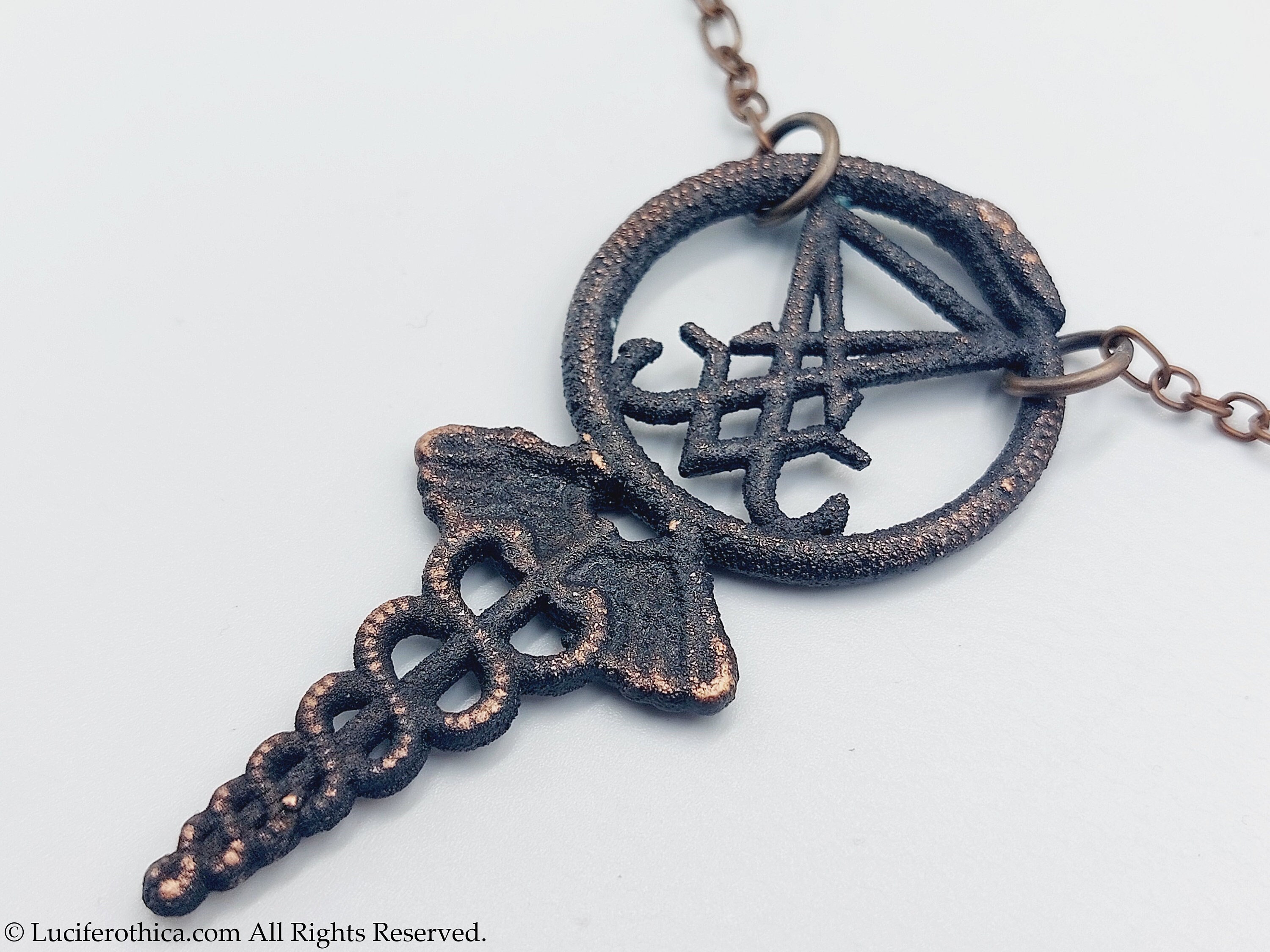 Caduceus Sigil of Lucifer Ouroboros Pendant (Electroformed Copper)