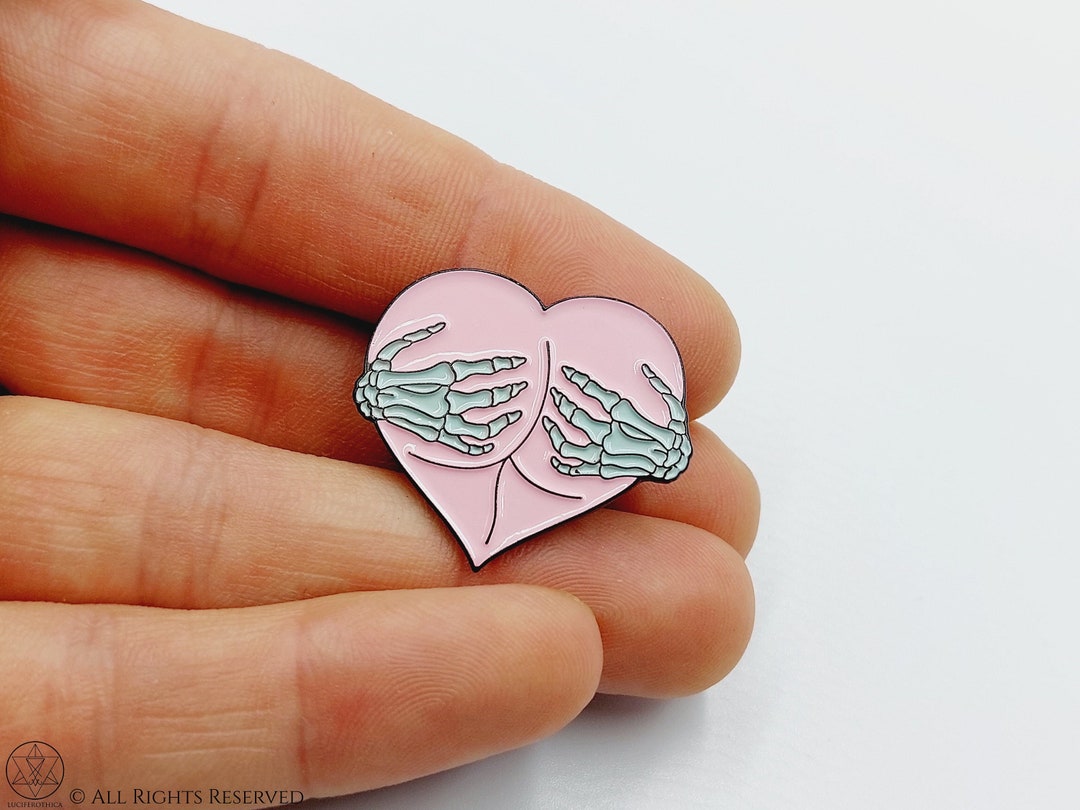 Skeleton Hands Grasping Pink Bum Heart Pin - Bone Hands Gothic Goth ...