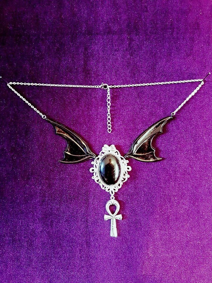 Vampyr Necklace/Choker - goth vamp black bat wings ankh vampire occult