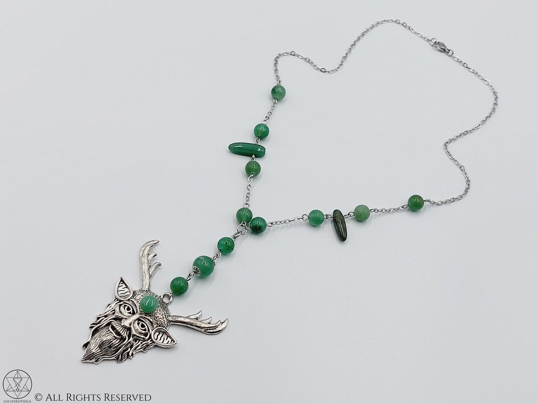Druid Cernunnos Necklace With Green Aventurine Crystal - Pagan Nature ...