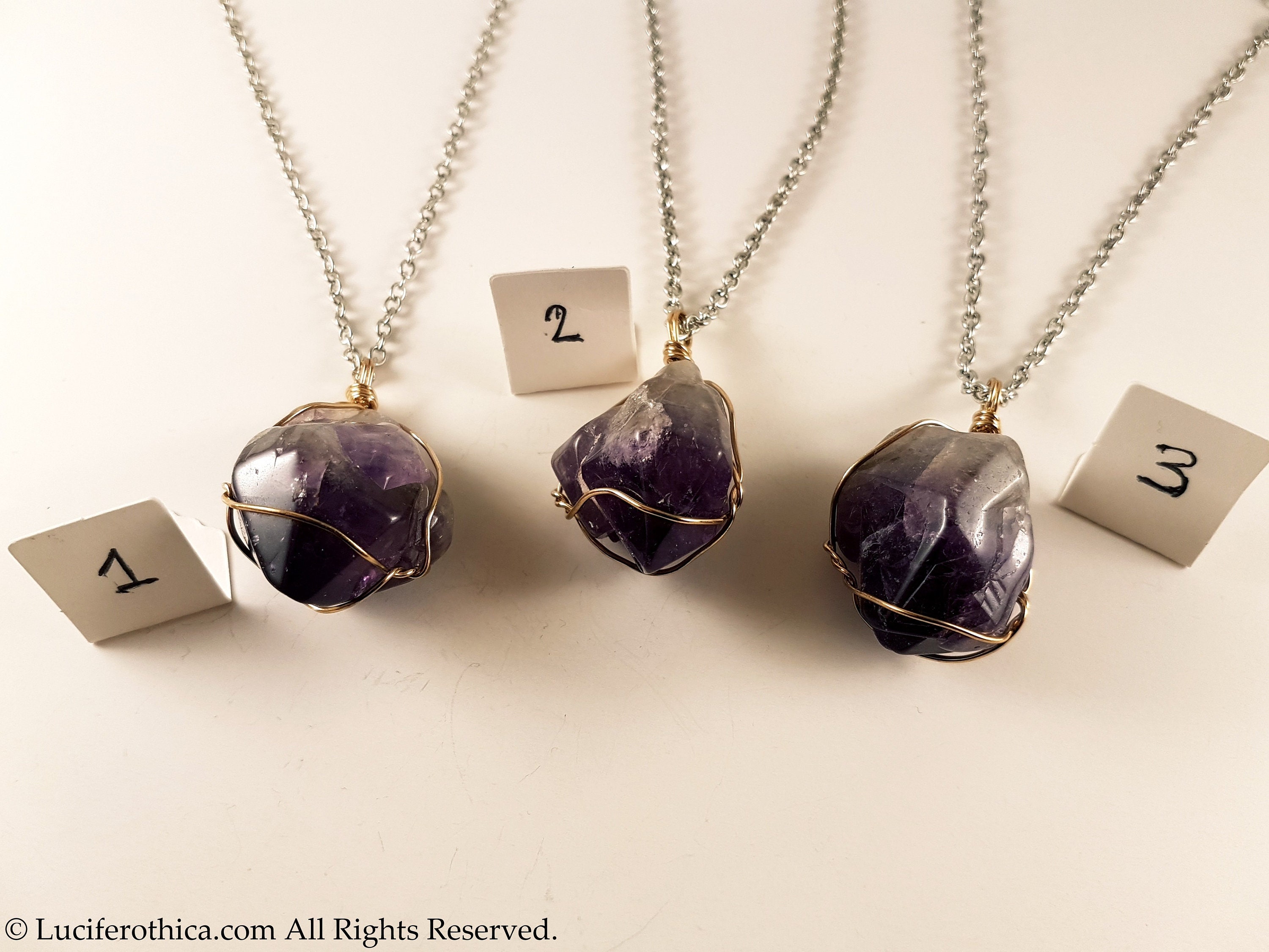 Wire Wrapped Amethyst Pendant (3 Pieces)