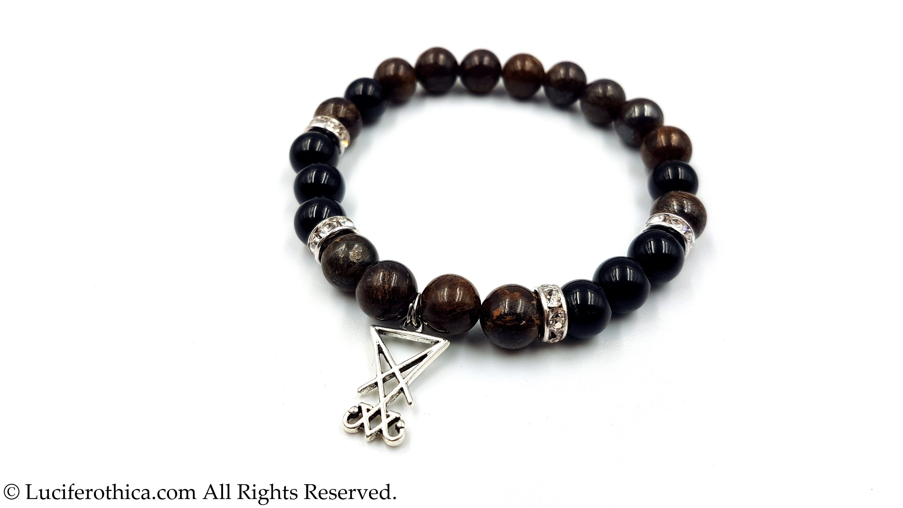 Luciferian Sigil of Lucifer Rainbow Obsidian & Bronzite Bracelet