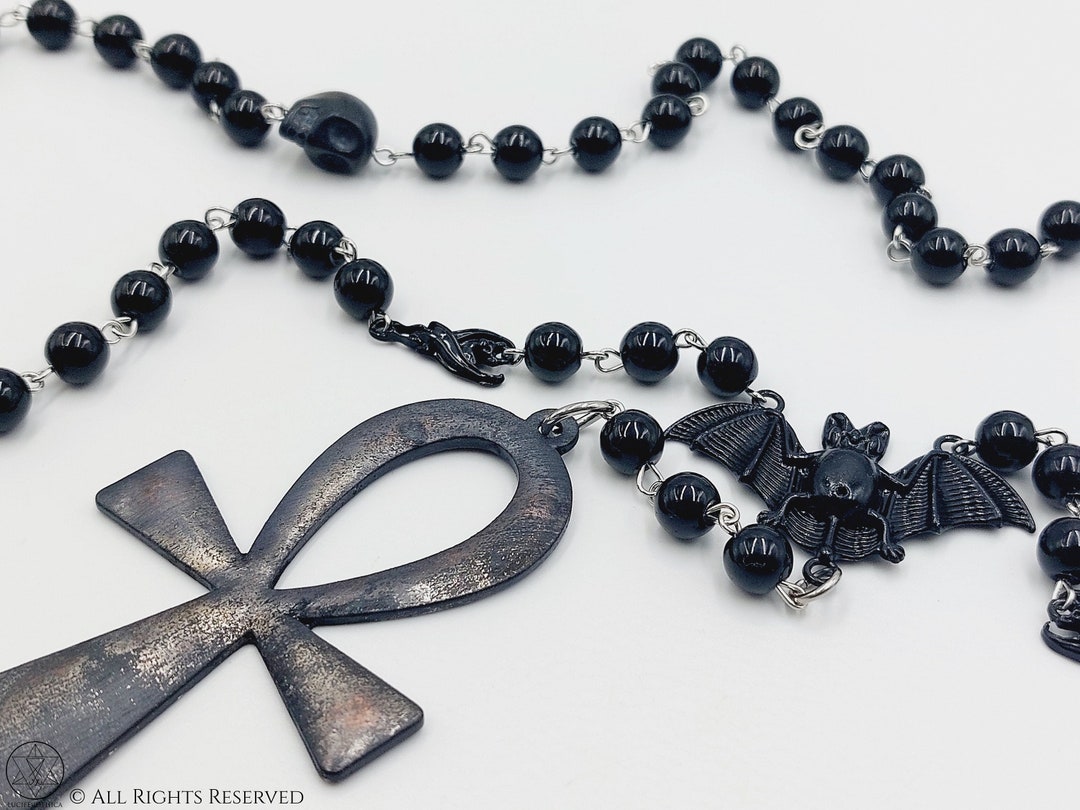 Ankh Necklace in Rosary Style sulphur Oxidised Goth Gothic Vampire Ankh ...
