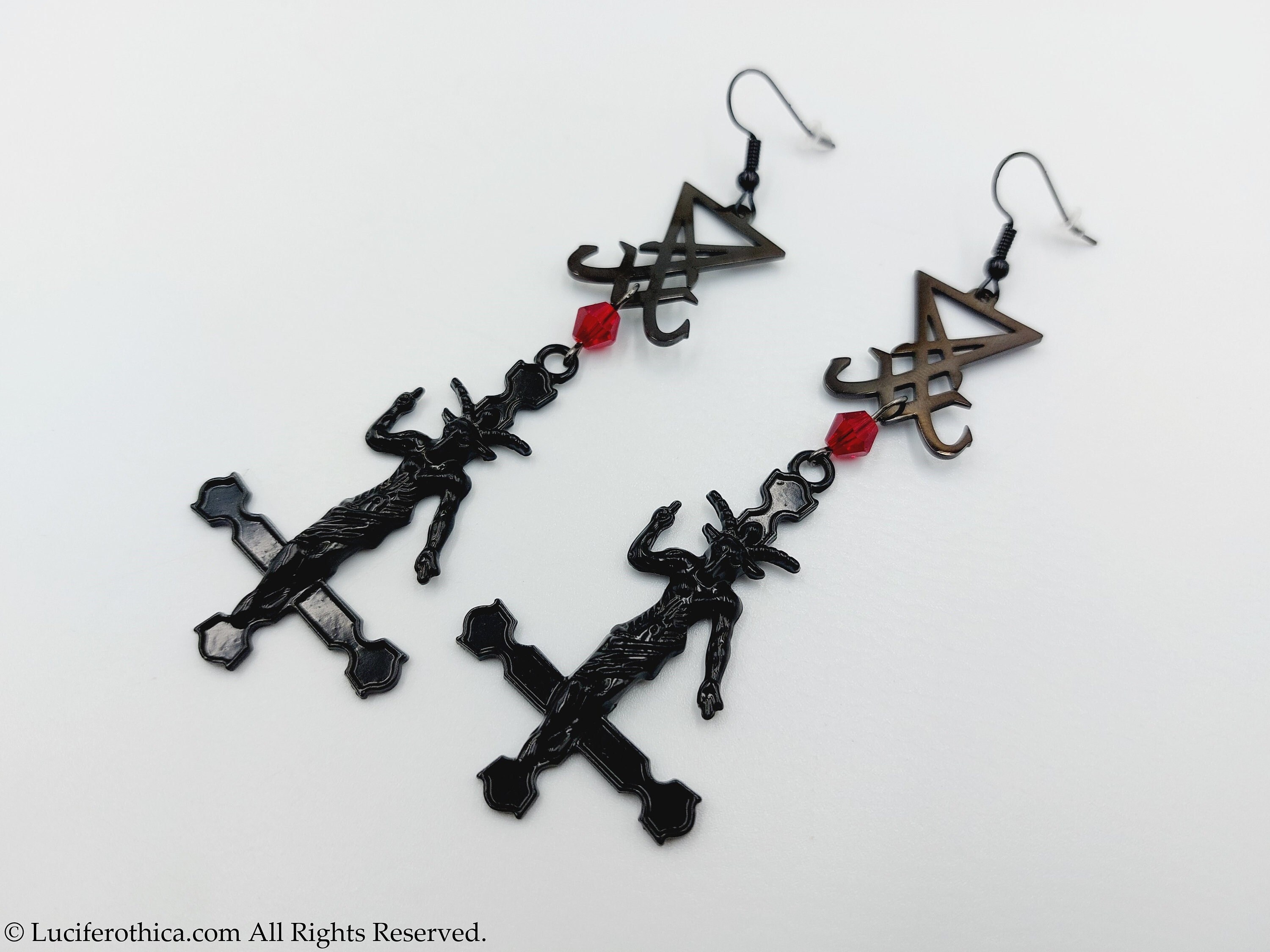 Luciferian Inverted Cross Baphomet Earrings