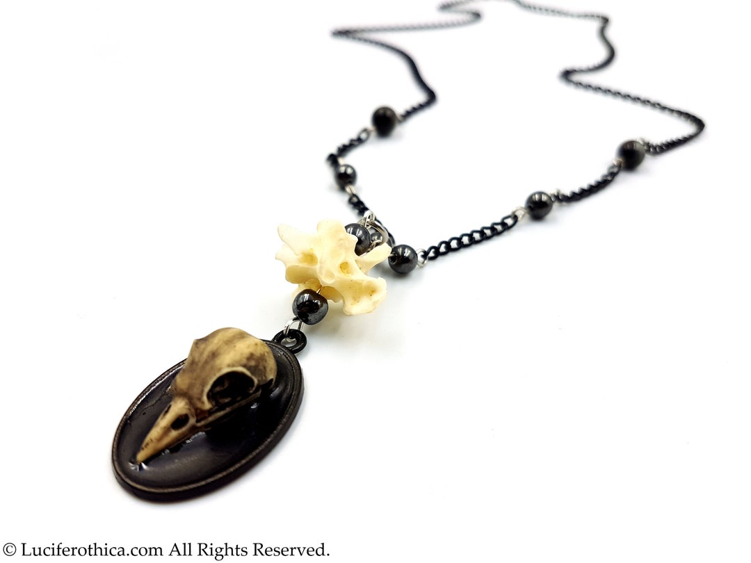 Gothic Raven Bone Pendant With Hematite & Eagle Eye Stones - Gothic ...
