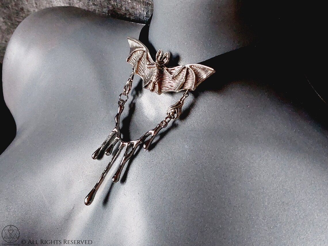 Velvet Vampire Bat Choker Gothic Blood Necklace Occult Bat - Etsy
