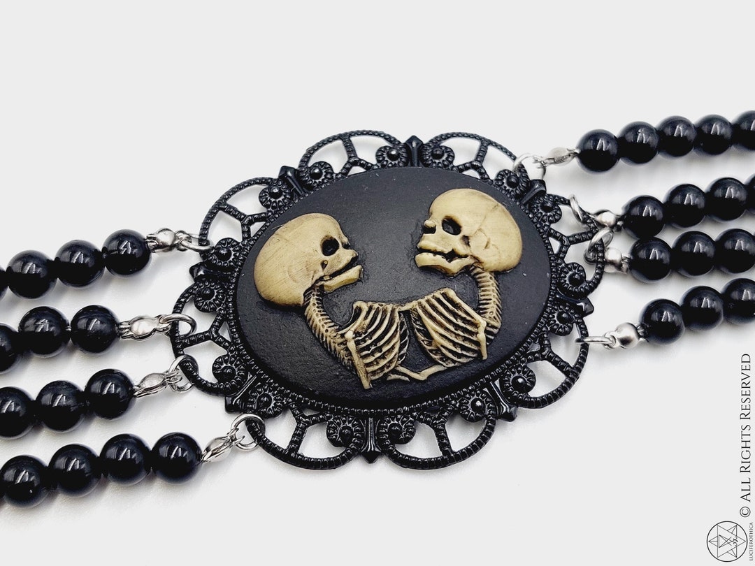 Victorian Siamese Twin Cameo Choker - Gothic Beaded Collar ...