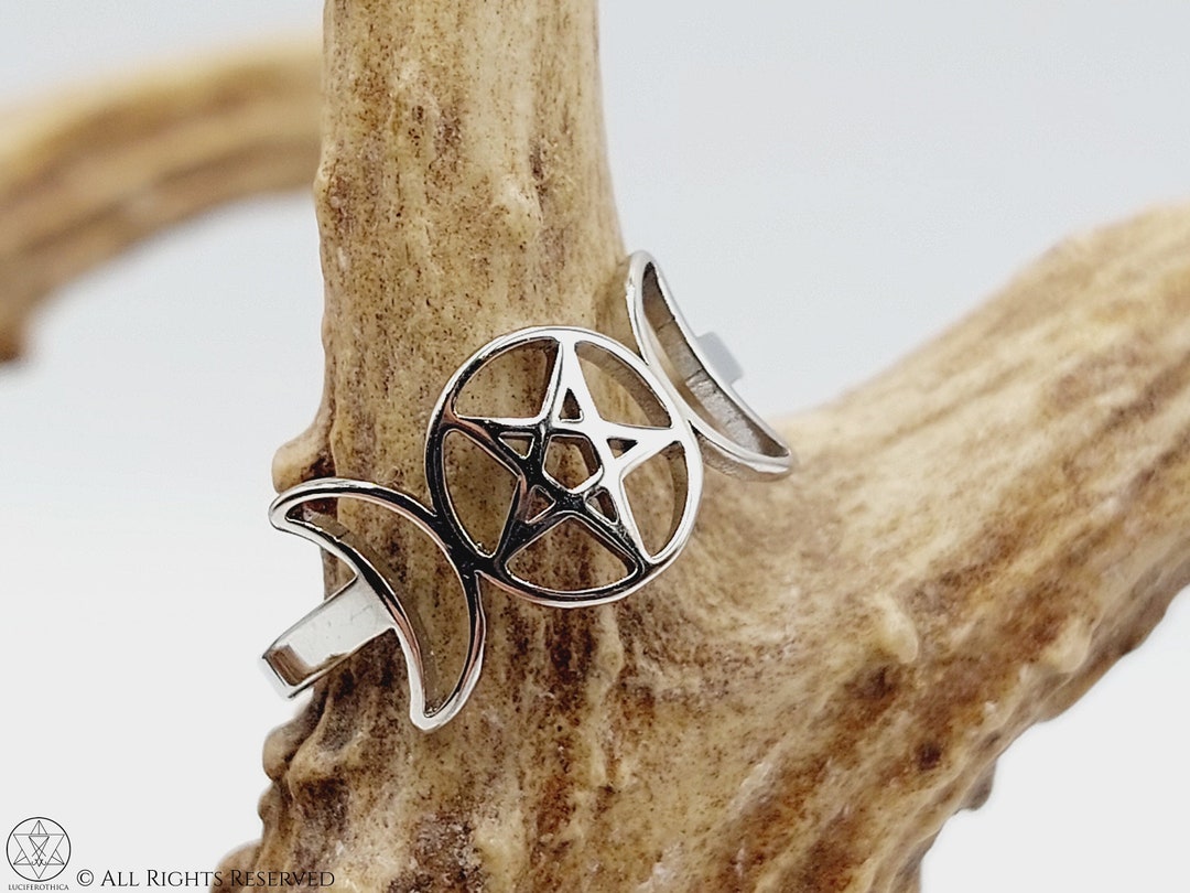 Stainless Steel Triple Moon Ring - Hecate Hekate Gift Maiden Mother ...