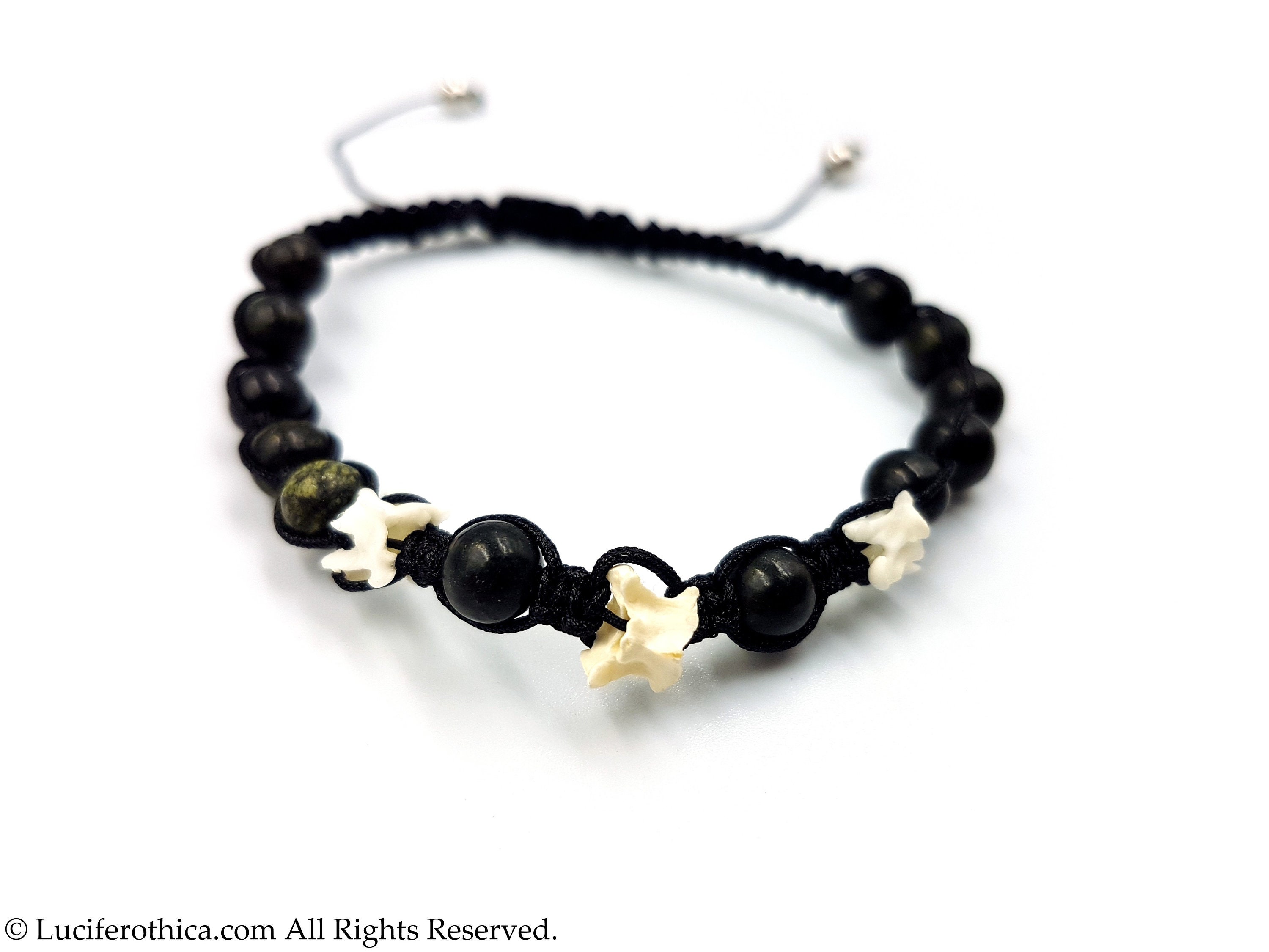 Snake Vertebrae Bone Bracelet with Serpentine Gemstones