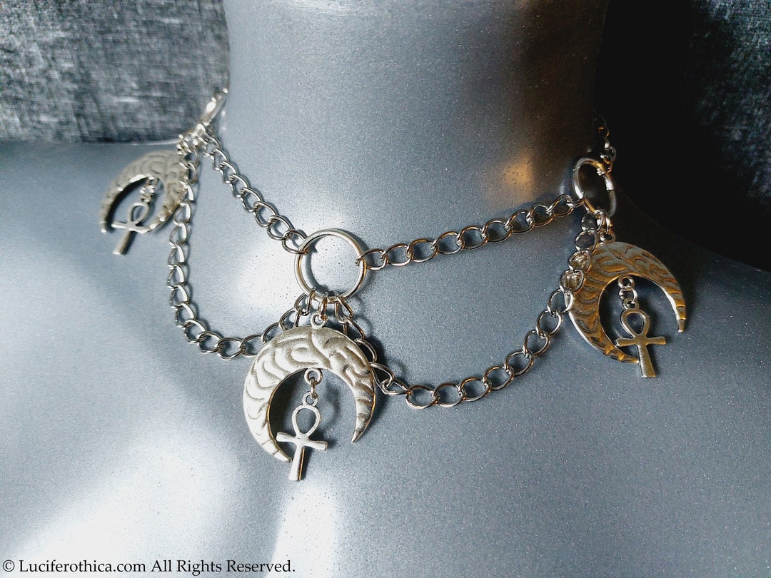 Triple Ankh Crescent Chain Choker - Goth Gothic Vampiric Order Wisdom ...