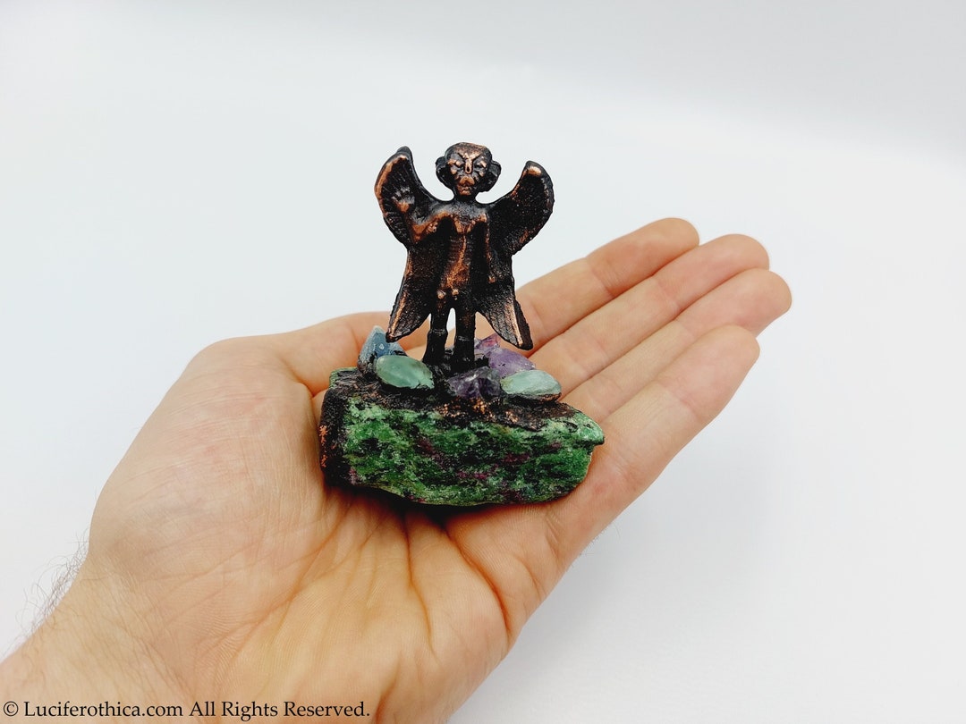 Pazuzu Altar Statue With Apatite, Fluorite, Amethyst & Ruby Crystal ...