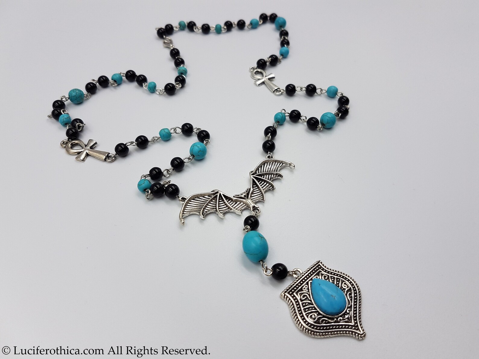 Gothic Vampire Rosary With Turquoise Crystals - Occult Vamp Goth Ankh ...