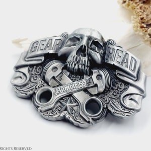 Skull Belt Buckle GEARHEAD Rumble59 Gunmetal Gothic Mechanic Engineer ...