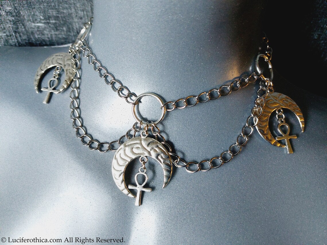 Triple Ankh Crescent Chain Choker Goth Gothic Vampiric Order - Etsy
