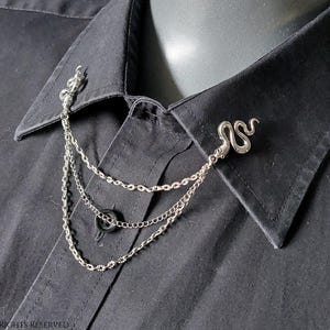 Serpent Collar Pin in Silver Tone - Triple Serpentine Chain Lapel Pin ...