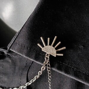 Rising Sun Collar Pin - Sunrise Sunray Horizon Double Chain Pin Gothic ...