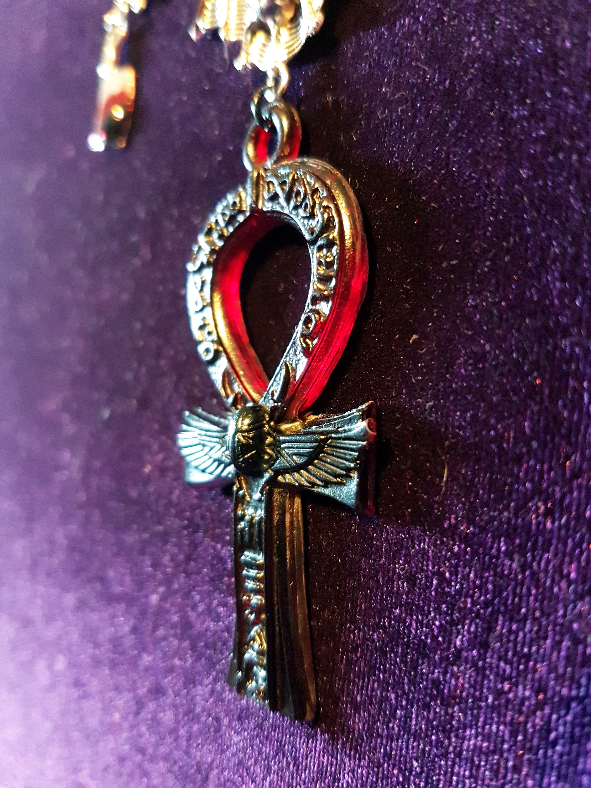 Blood Ankh Bat Necklace - Gothic vampire flying bat egyptian blood ...