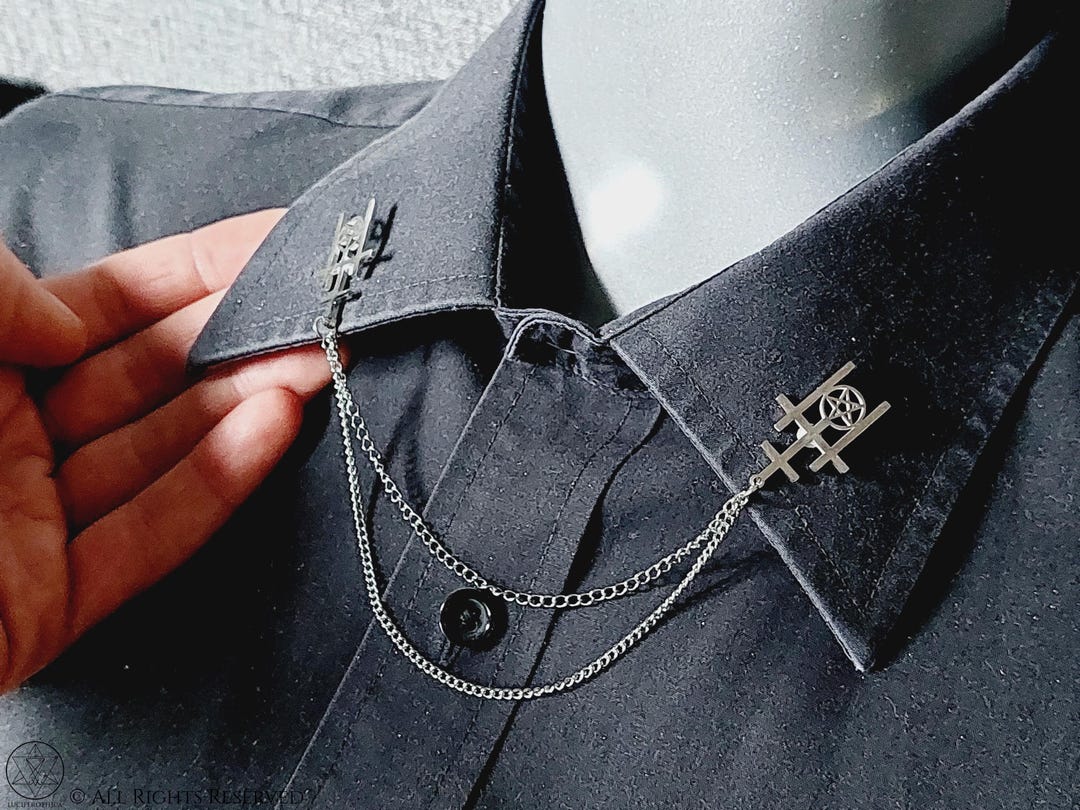 Triple Inverted Cross Collar Pin - Inverted Pentagram Double Satanic ...