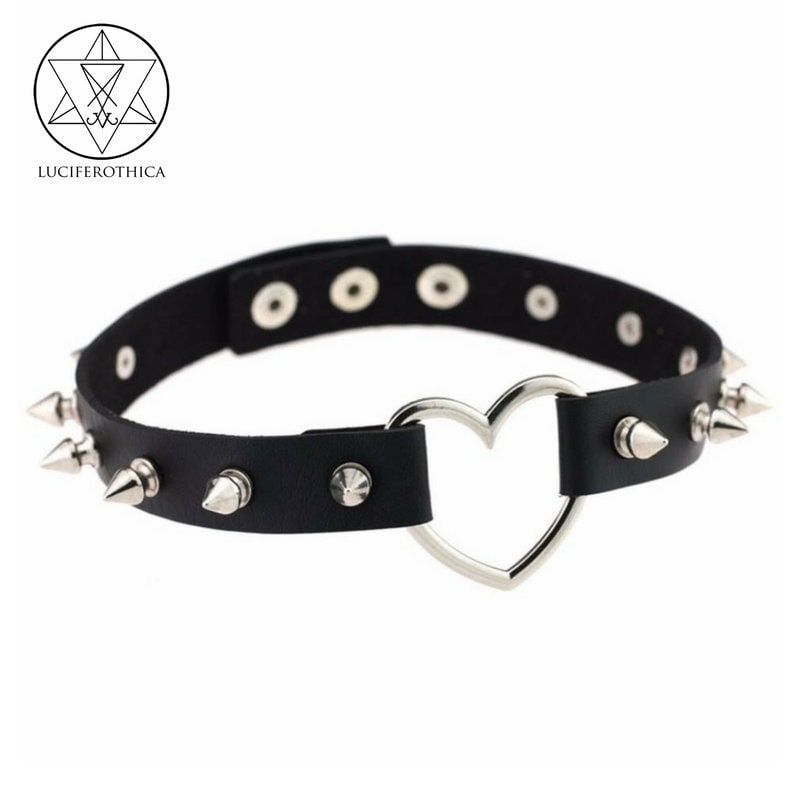 Spike Heart Choker - metal studs gothic goth collar heart shape bdsm ...
