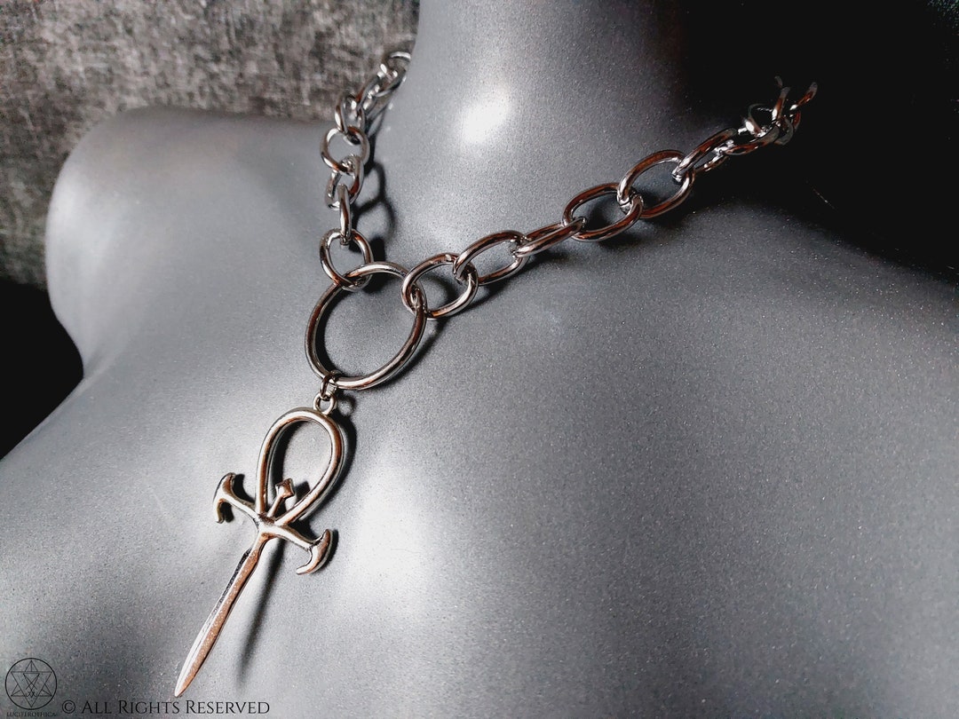 Big Vampire Ankh Chain Choker Occult Goth Gothic Dracula Order ...