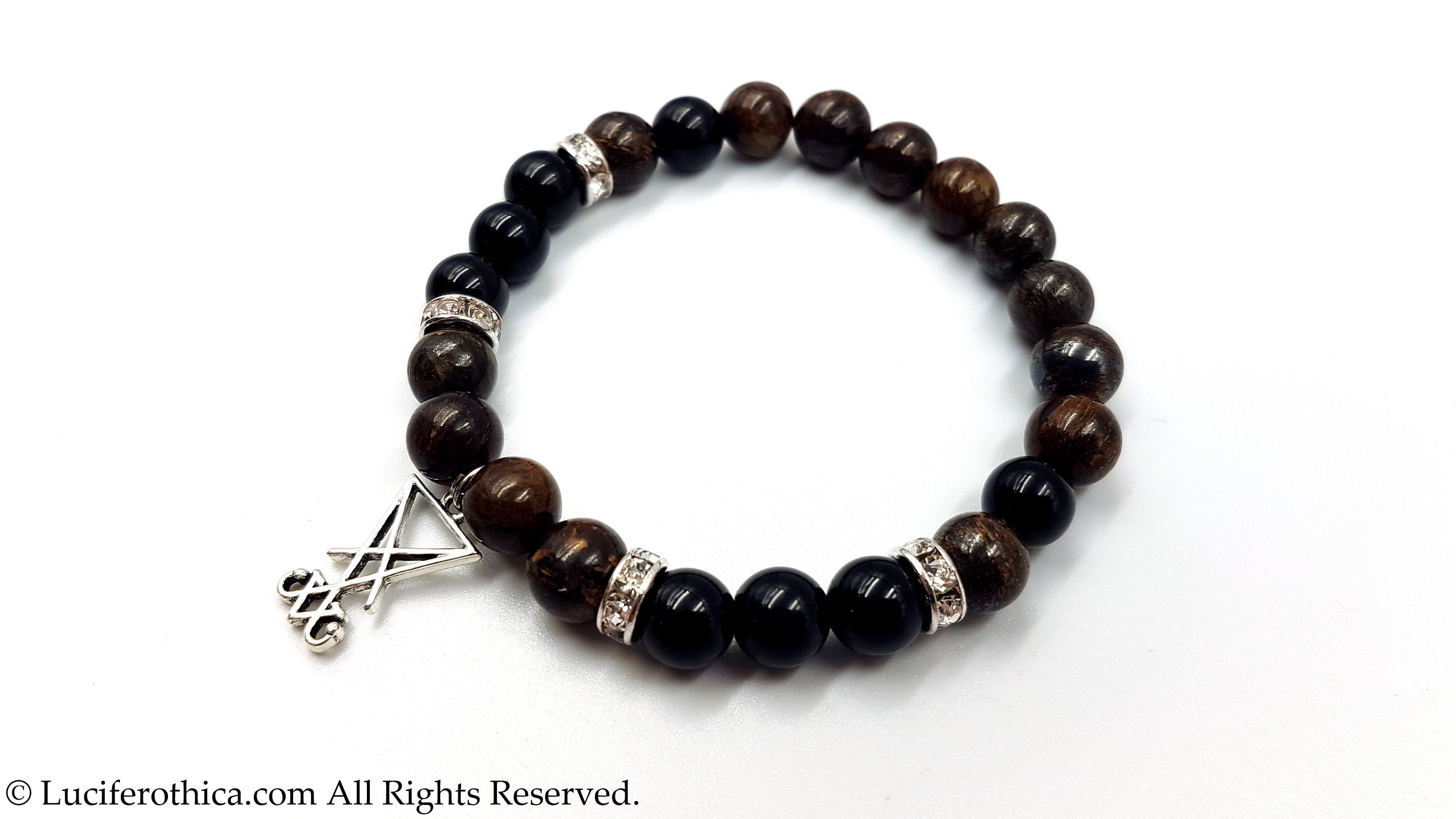 Luciferian Sigil of Lucifer Rainbow Obsidian & Bronzite Bracelet