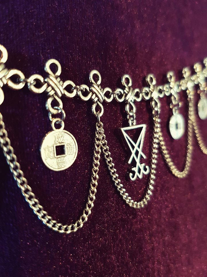Ankh or Sigil of Lucifer Necklace with Chinese Coins
