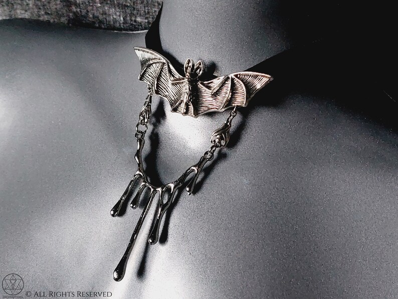 Velvet Vampire Bat Choker Gothic Blood Necklace Occult Bat - Etsy