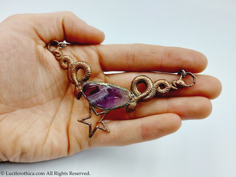 Electroformed Double Serpent Pentagram Necklace With Amethyst Crystal ...