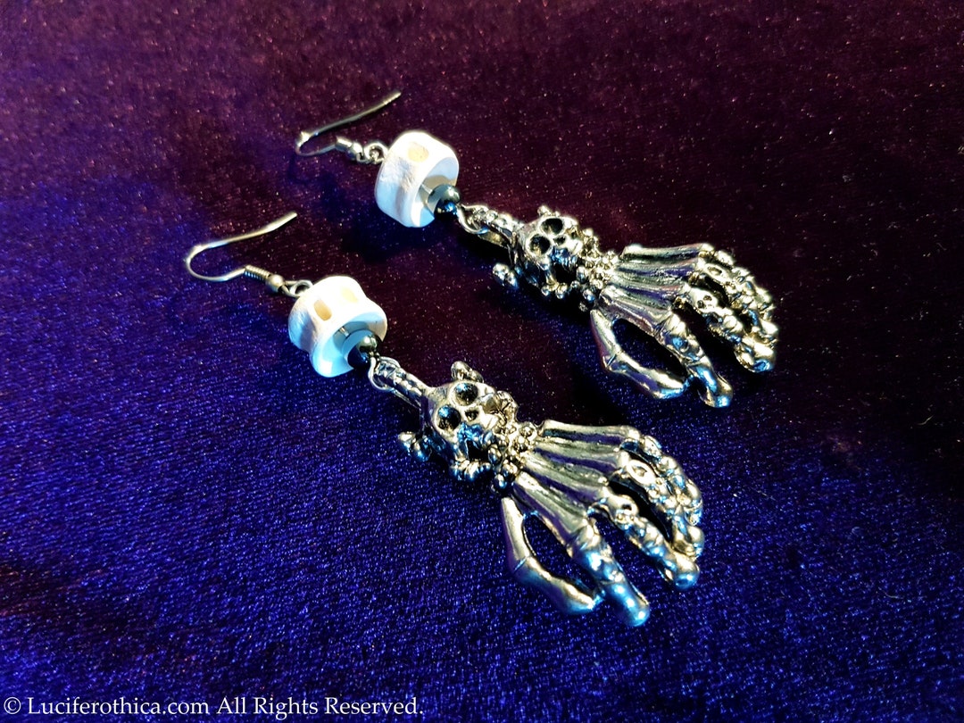 Bonehand Earrings Grasp of Leviathan Skull Skeleton Hand Gothic Hand ...